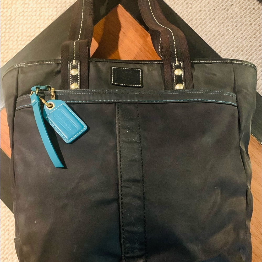 Coach Black Nylon And Leather Tote Style Handbag. - Gem